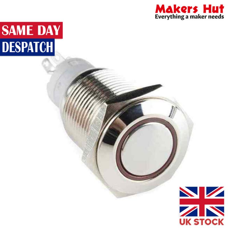 16mm LED Ring Push Button – Waterproof Switch – Makers Hut